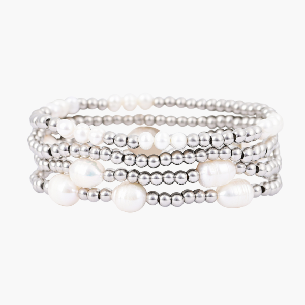 Conjunto de Pulsera de Perlas y Plata